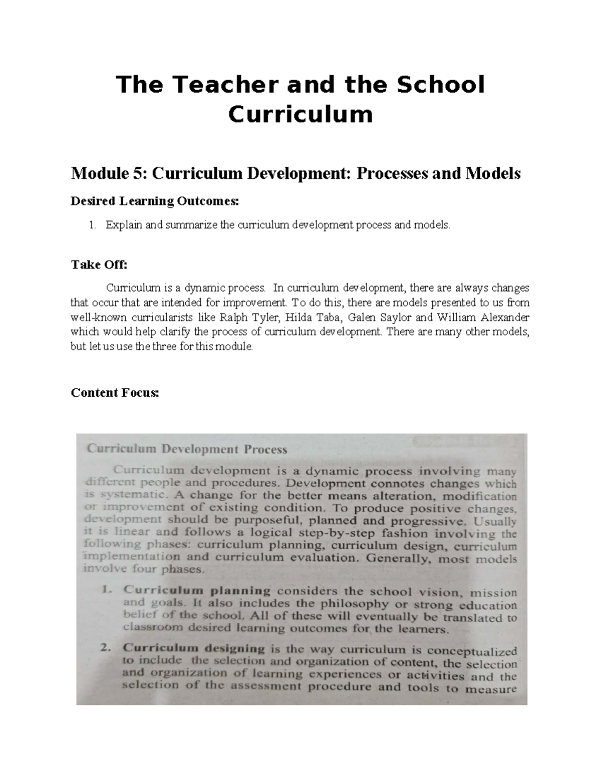 Module 5: Curriculum Development Processes & Models in Education - Studocu