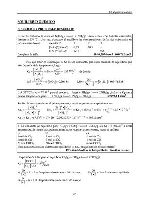 Problemas de equilibrio químico resueltos para estudiar - EQUILIBRIO QUÍMICO EJERCICIOS Y - Studocu