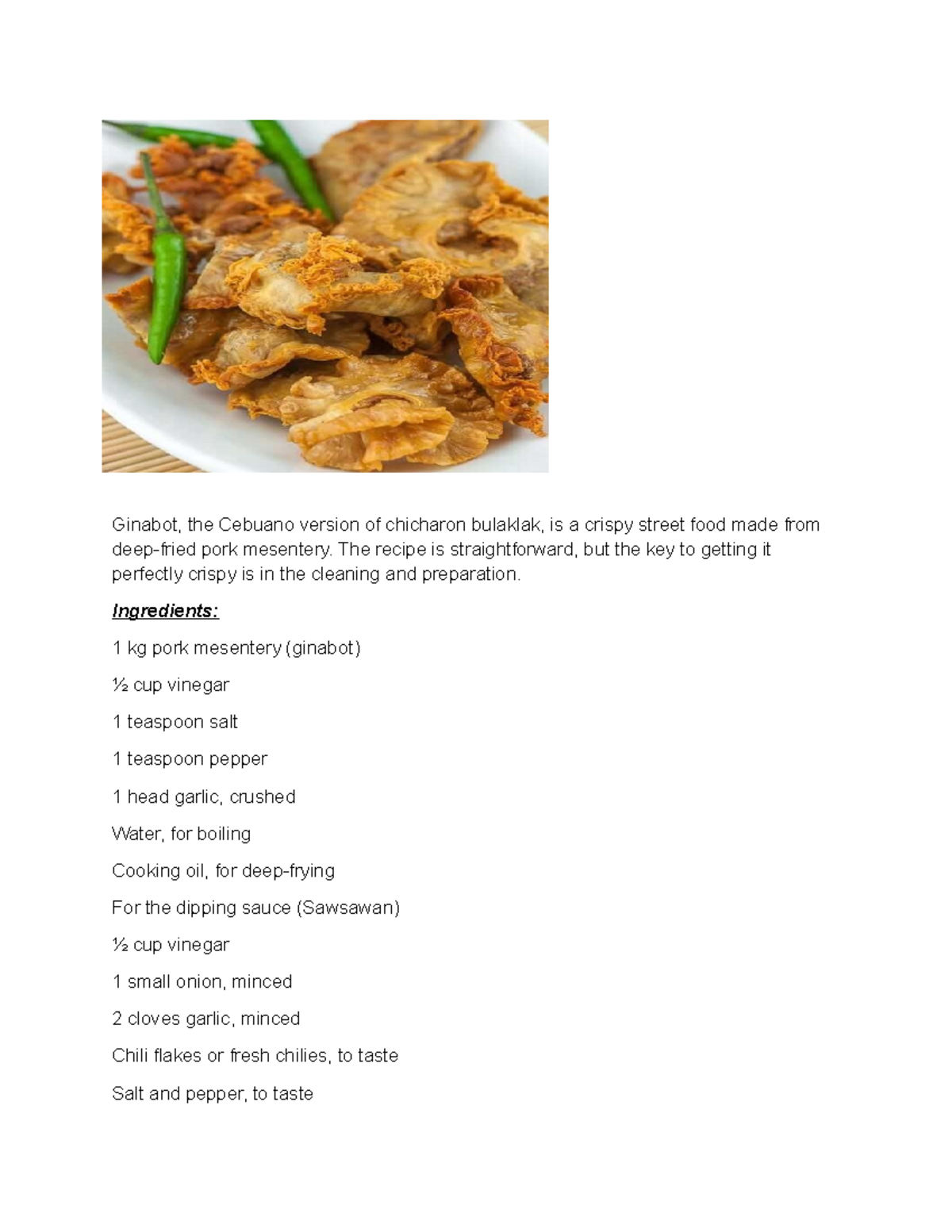 Ginabot Recipe: Crispy Cebuano Chicharon Bulaklak (ENG 3 PPC 2) - Studocu