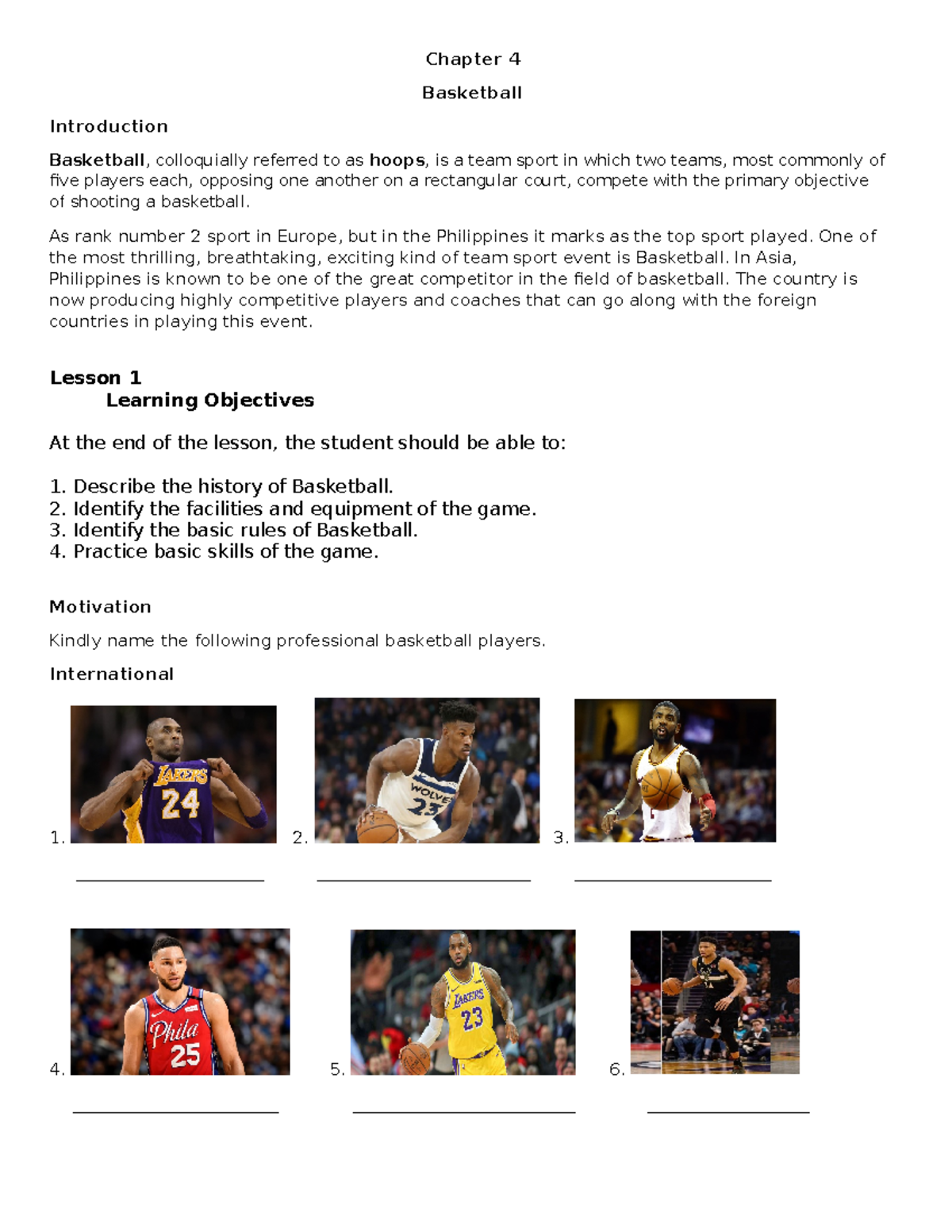Paulino Basketball Module Rules - Chapter 4 Basketball Introduction ...
