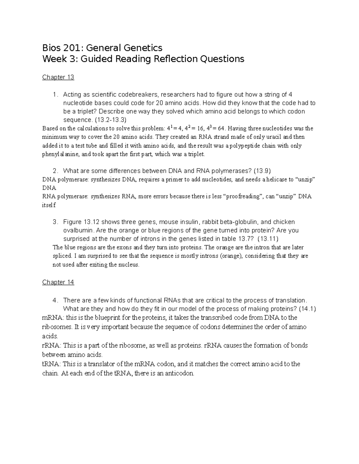 Bios 201: General Genetics Week 3 Guided Reading Reflection Questions ...