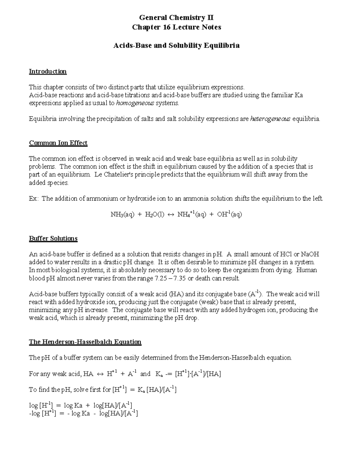 Chapter 16 Lecture Notes - General Chemistry II Chapter 16 Lecture ...