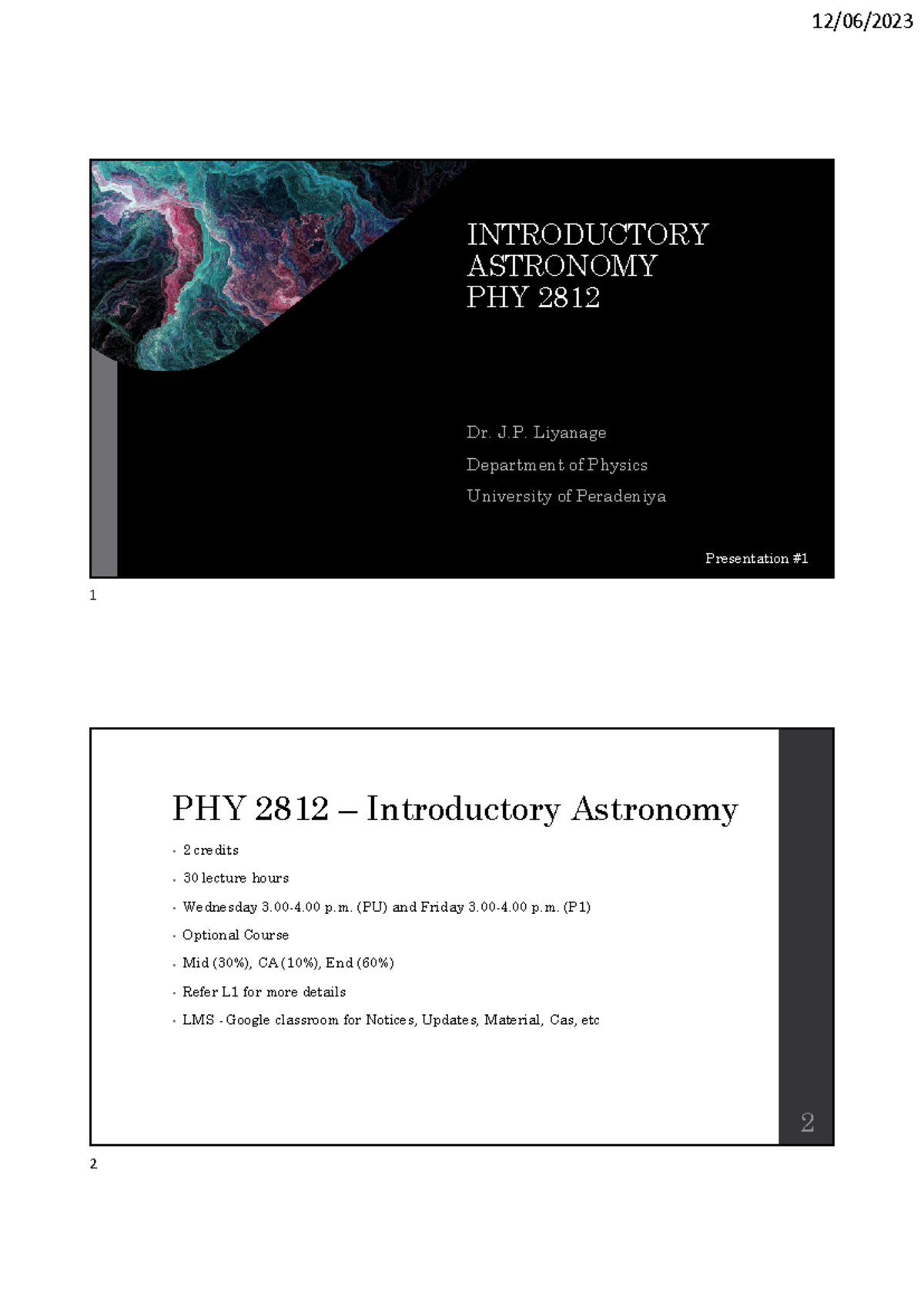 PHY 2812 - Introductory Astronomy Lecture Notes #1 - Studocu