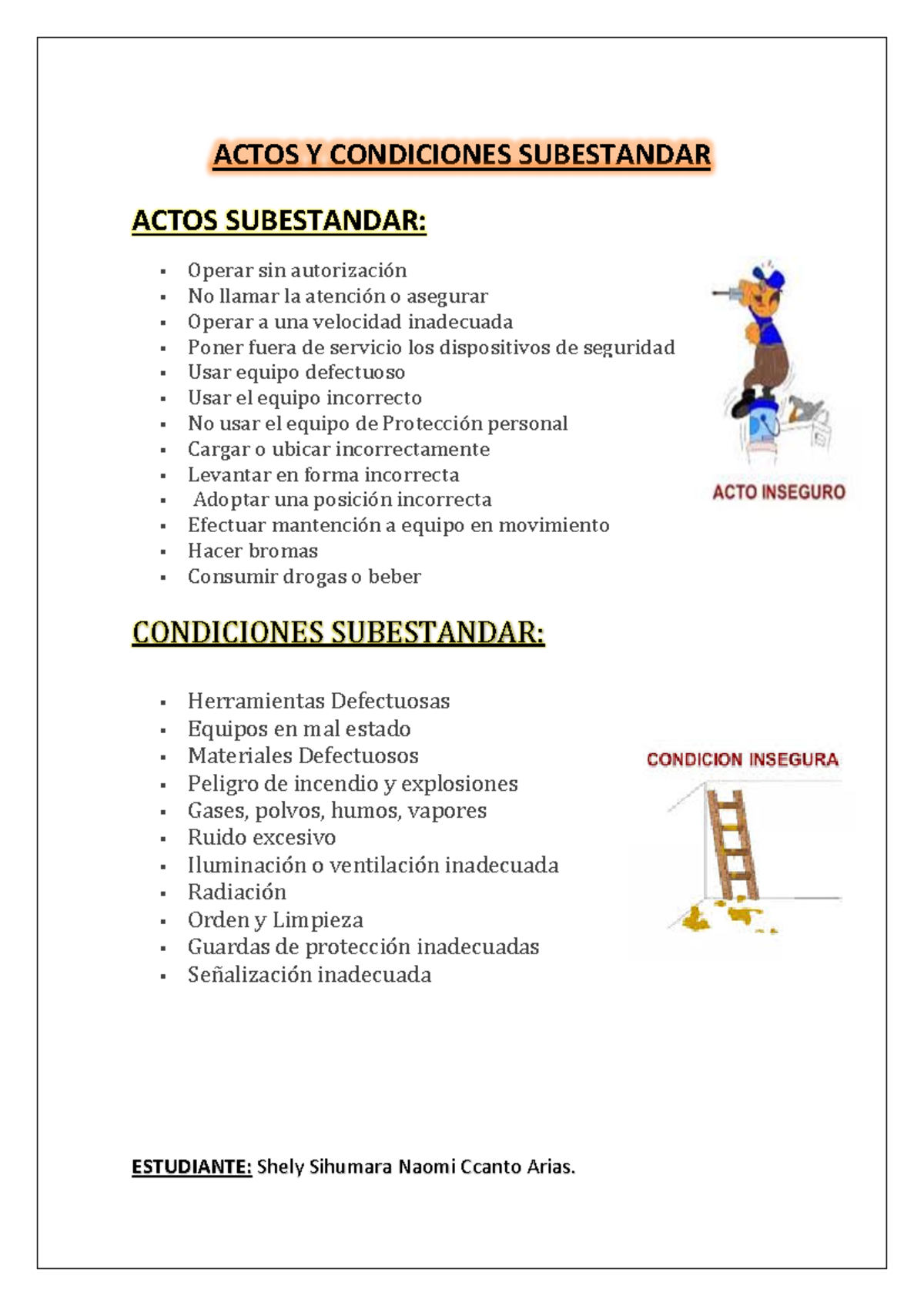 Actos y Condiciones Subestándar en Seguridad Laboral - Estudio - Studocu