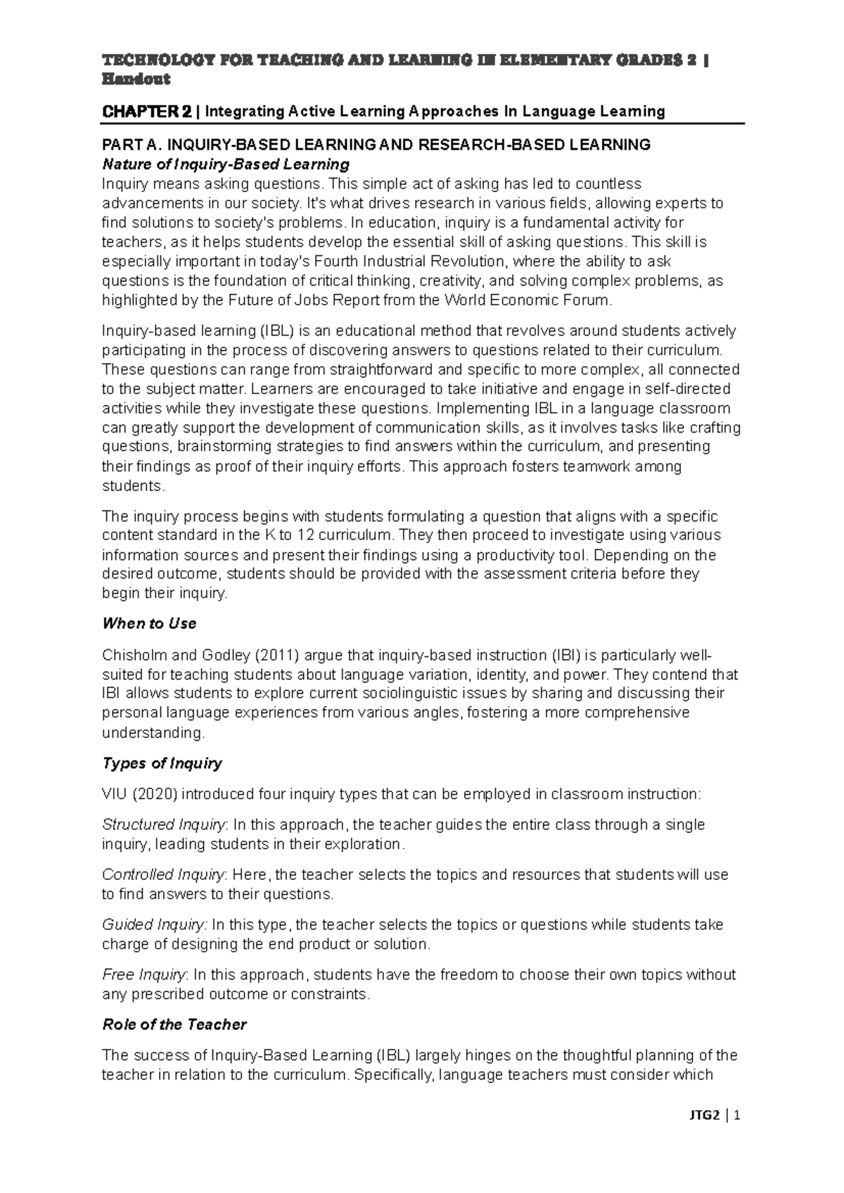 JTG2 Technology for Teaching & Learning: Active Learning in Language ...