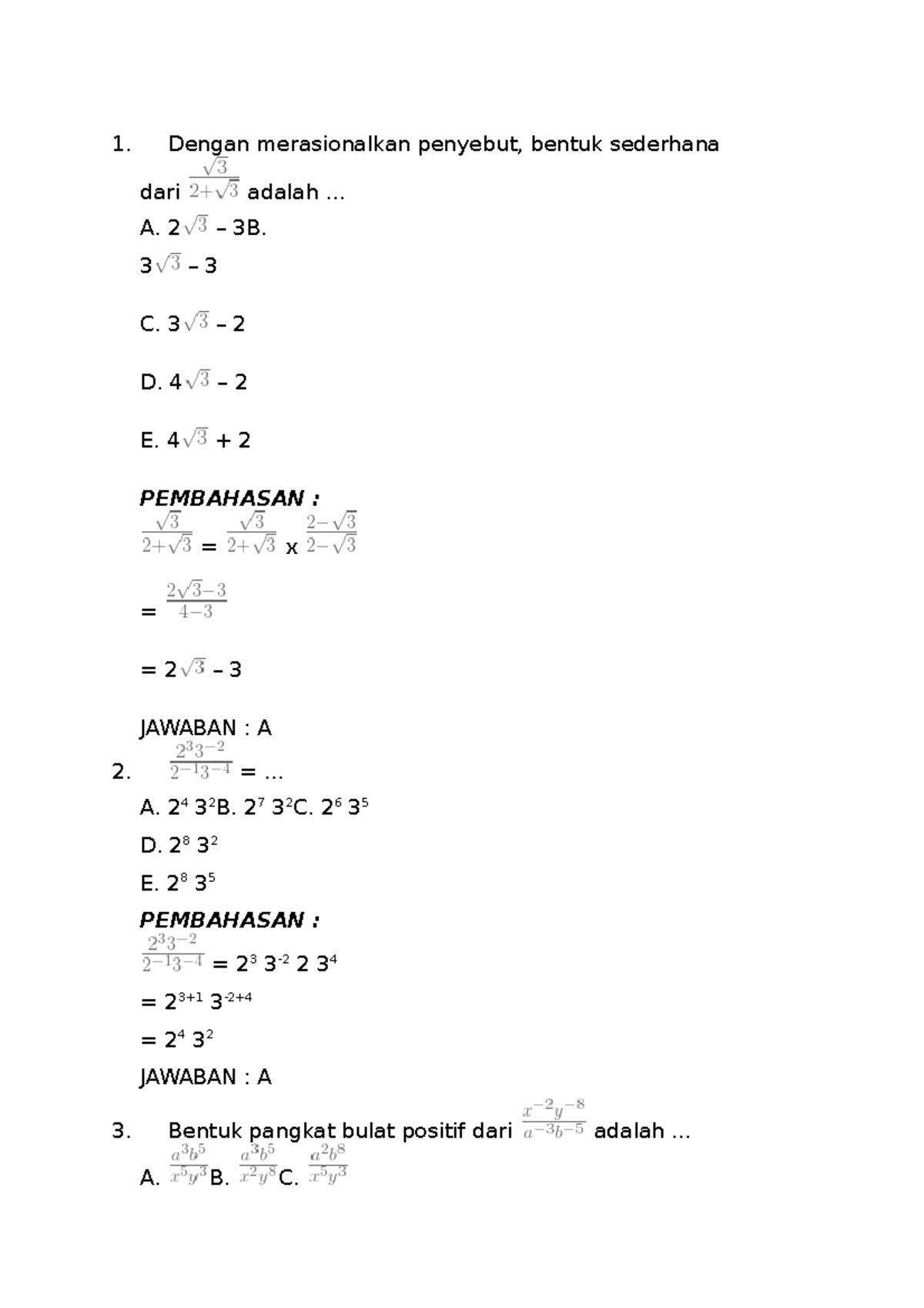 Contoh Soal Eksponen dan Penyelesaian - 123 - Studocu
