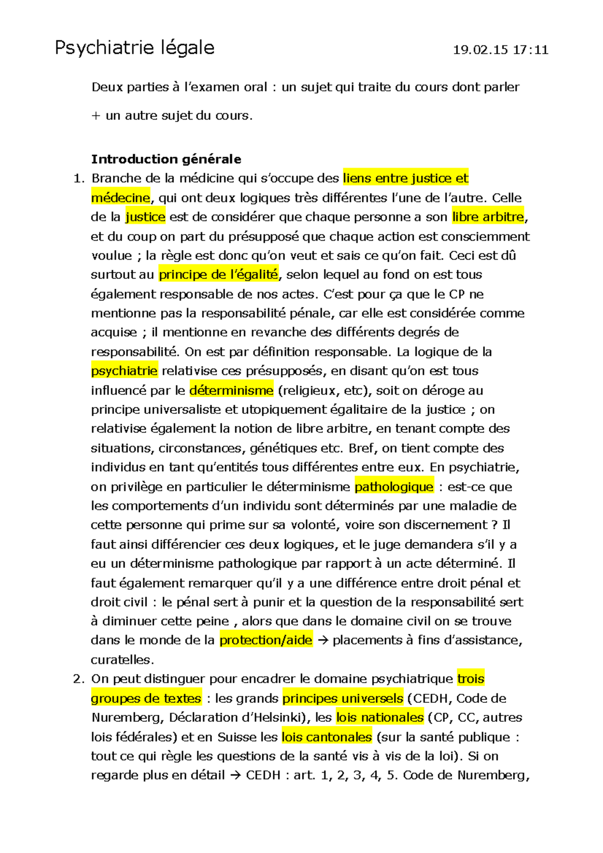 Psychiatrie légale - Cours optionnel pour les étudiants en droit. Cours ...