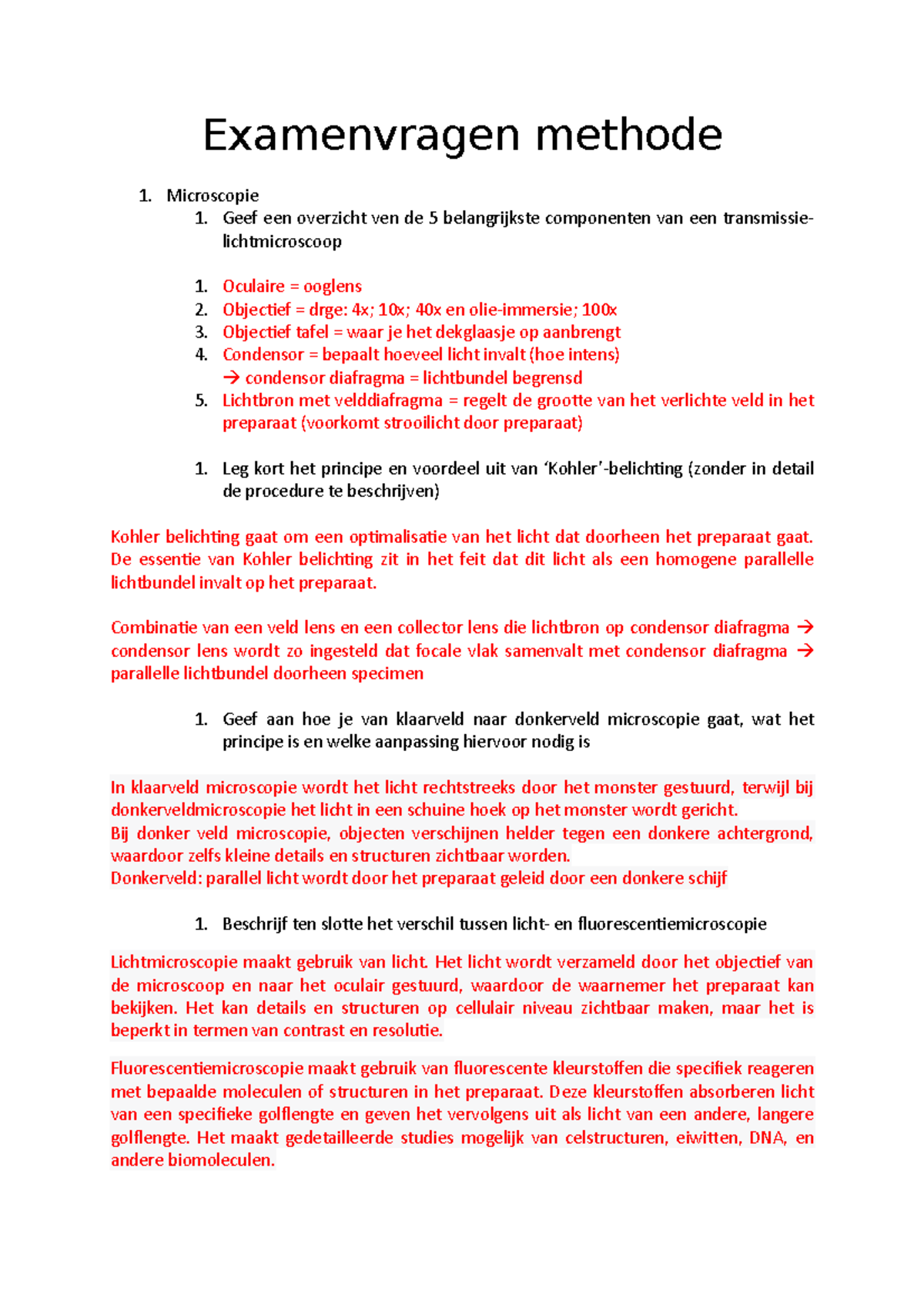 Examenvragen methode - Examenvragen methode Microscopie Geef een ...