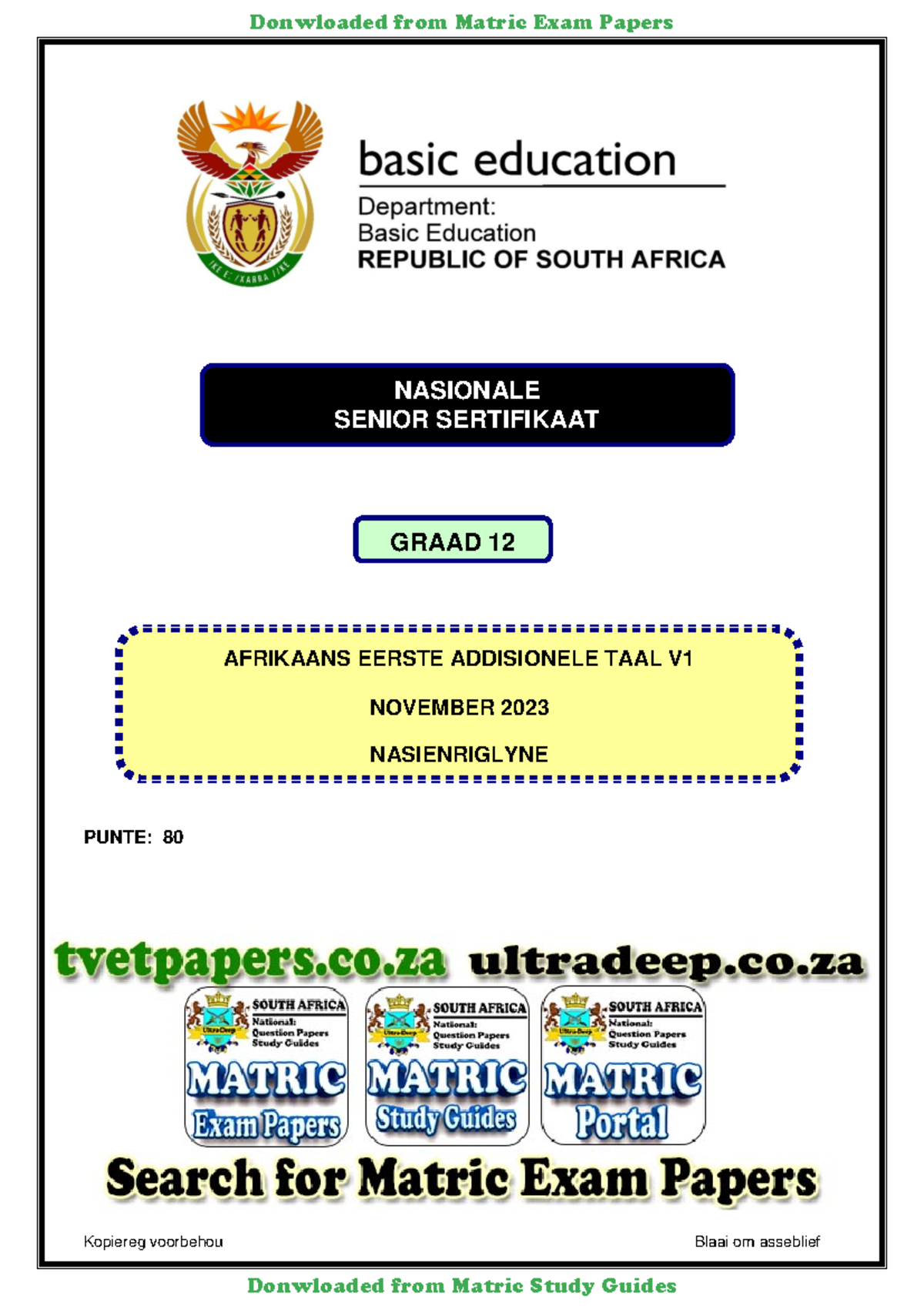 Afrikaans Eerste Addisionele Taal V1 Final Exam Guidelines 2023 - Studocu