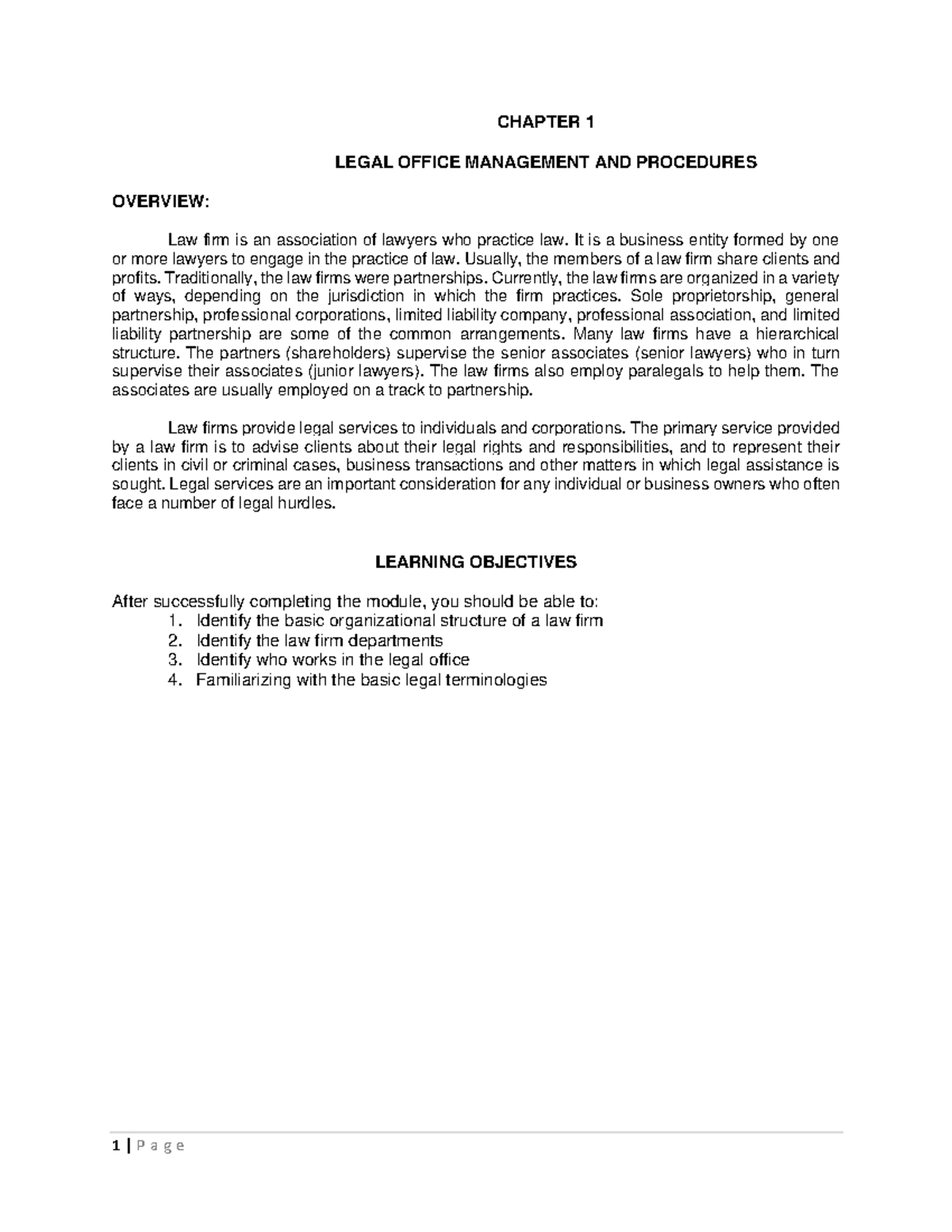 Legal Office Procedures: Management & Structure Overview - Studocu
