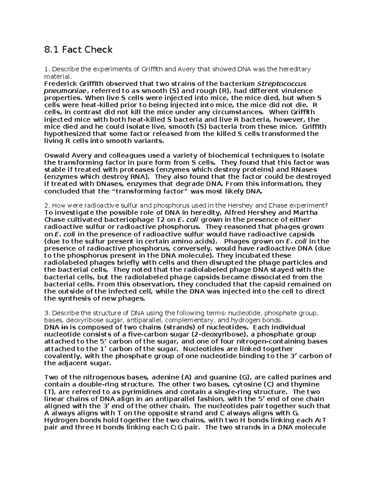 Wessner 3e Ch08 Answers: DNA Structure, Replication, and Translation ...