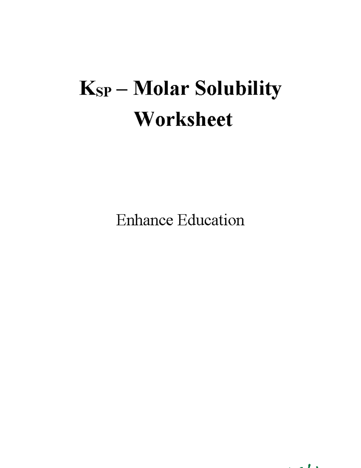 KSP Molar Solubility Worksheet: Calculating Ksp Values and Solubility ...