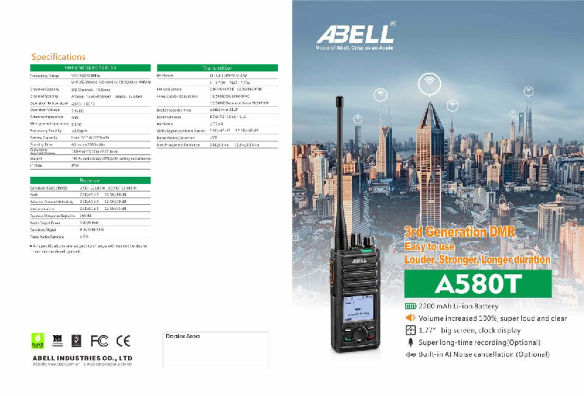 ABELL A580T Specifications: Voice Transmitter Overview - Studocu