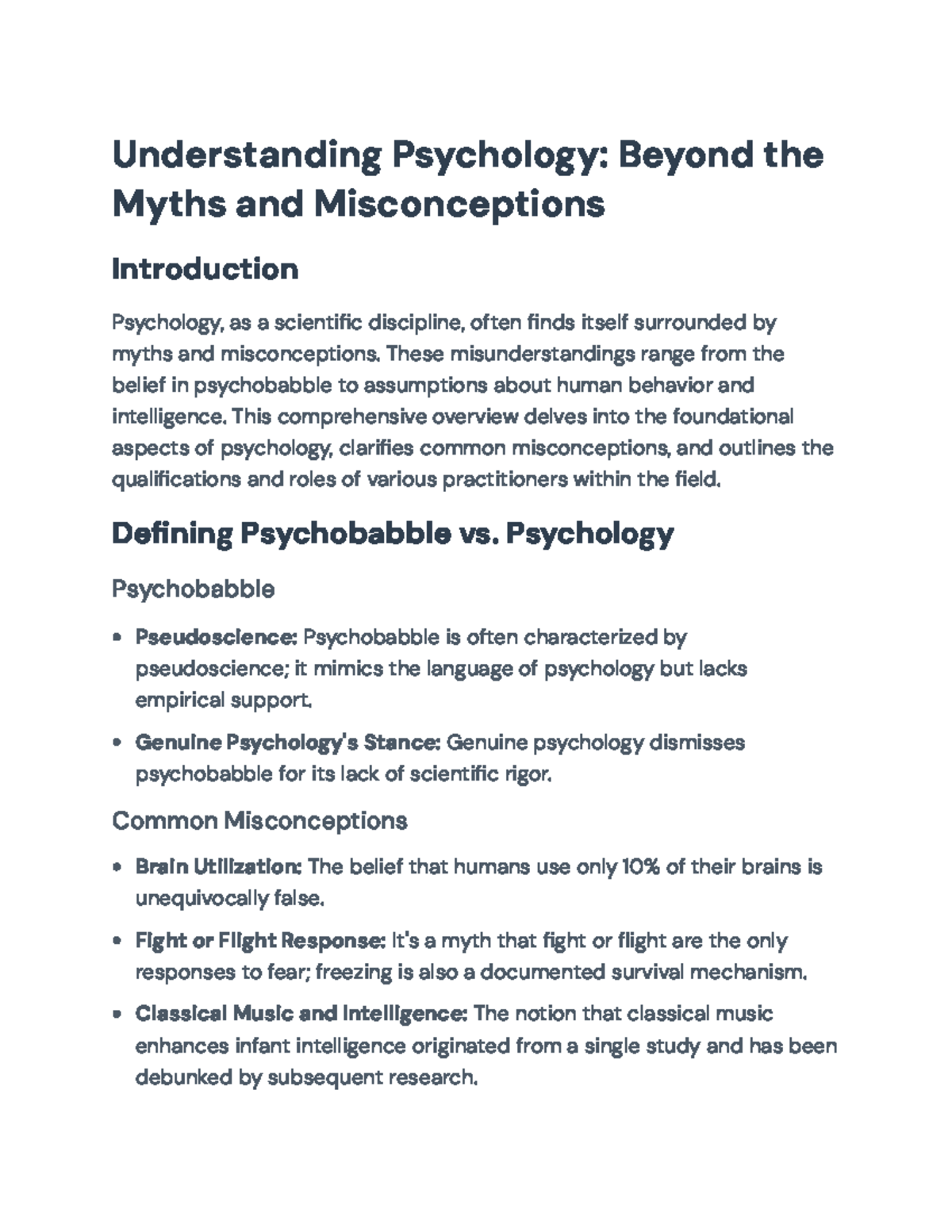 Understanding Psychology: Myths, Misconceptions & Prof. Roles Overview ...