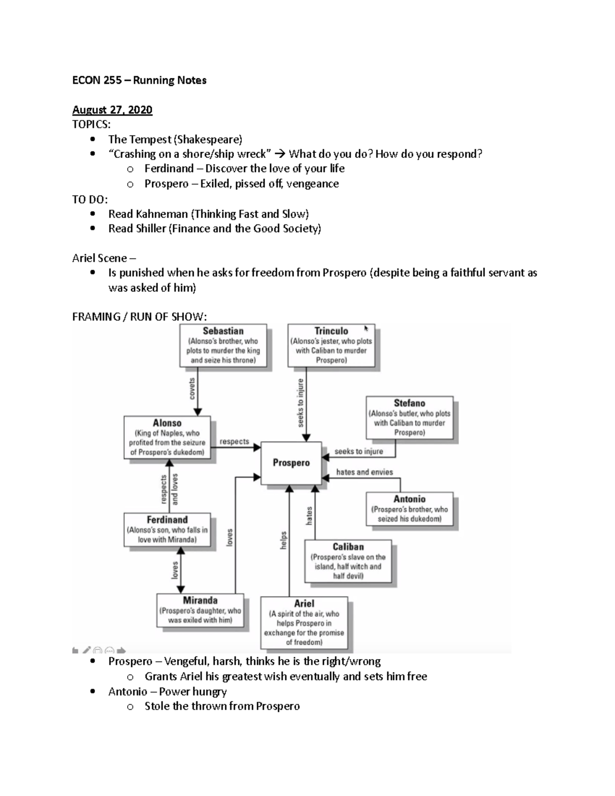 ECON 255 - Lecture Notes on The Tempest & Relevant Readings - Studocu