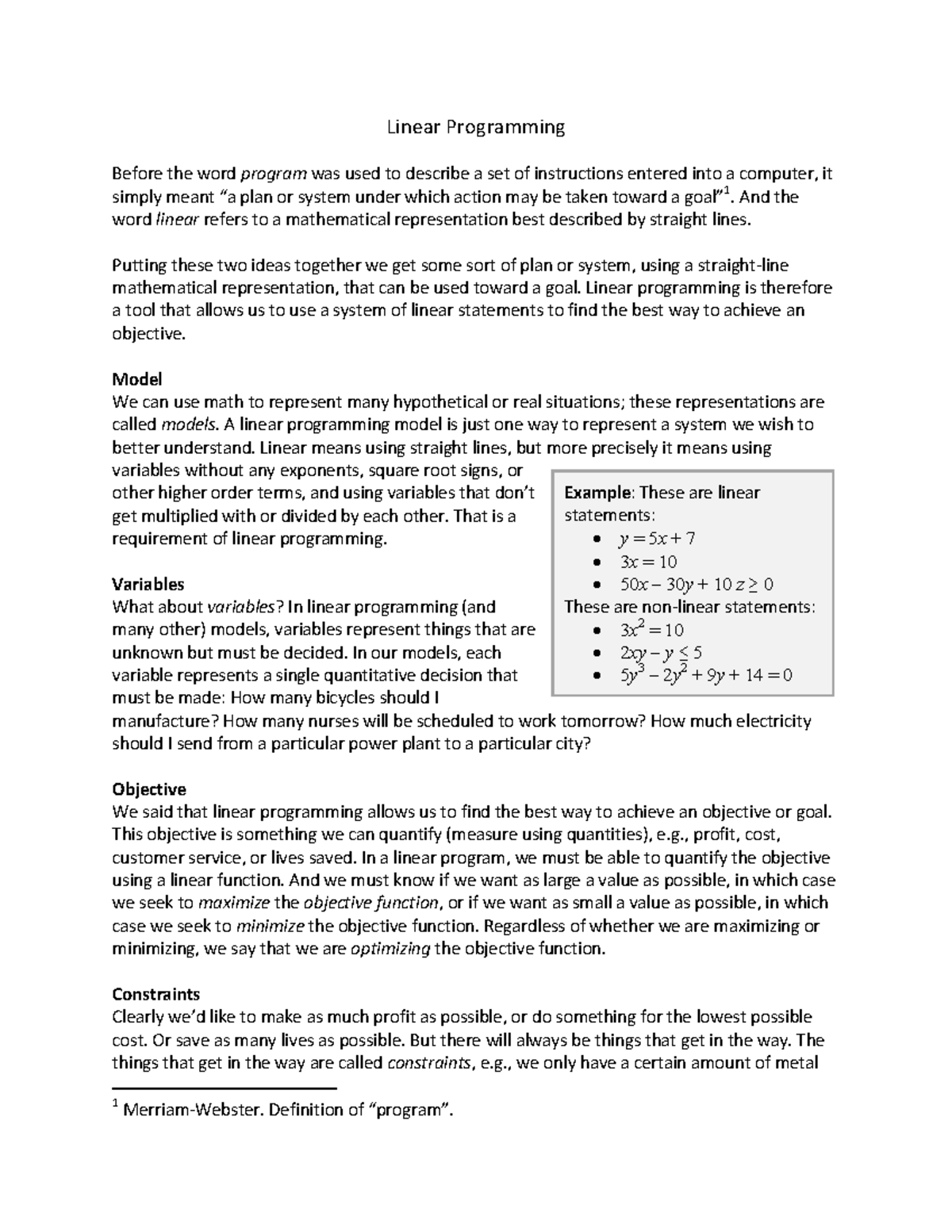Linear Programming Overview: Concepts and Applications - Studocu