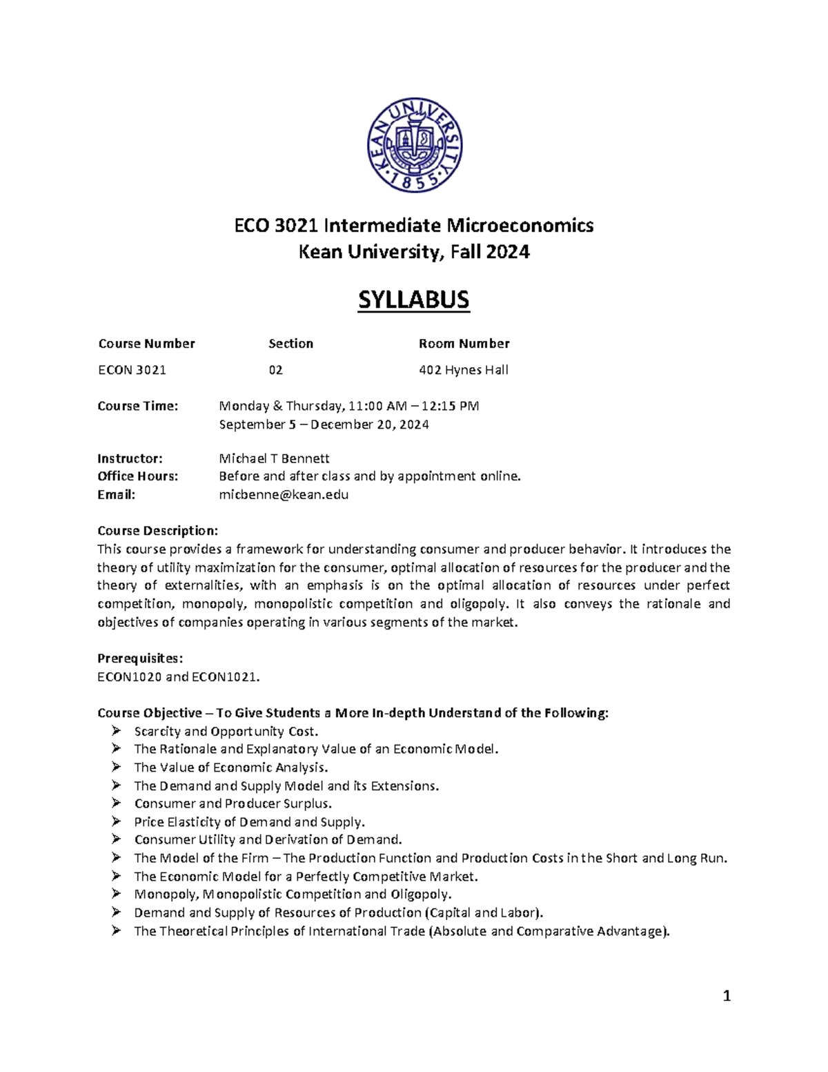 Syllabus for ECO 3021 Intermediate Microeconomics - Fall 2024 - Studocu