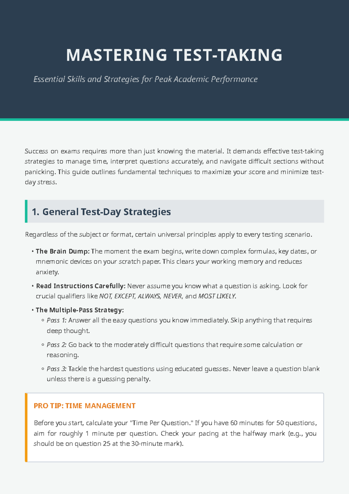 Test Taking Skills Guide: Mastering Strategies for Success - Studocu