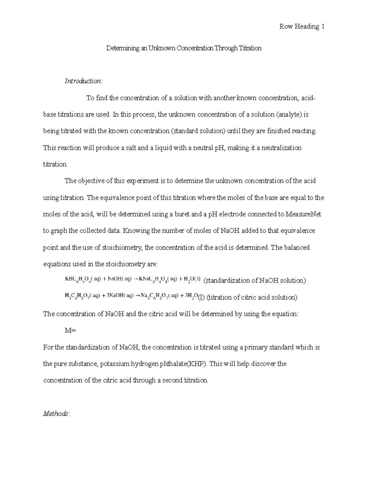 7.doc copy - Experiment 7 report - Determining an Unknown Concentration Through Titration - Studocu