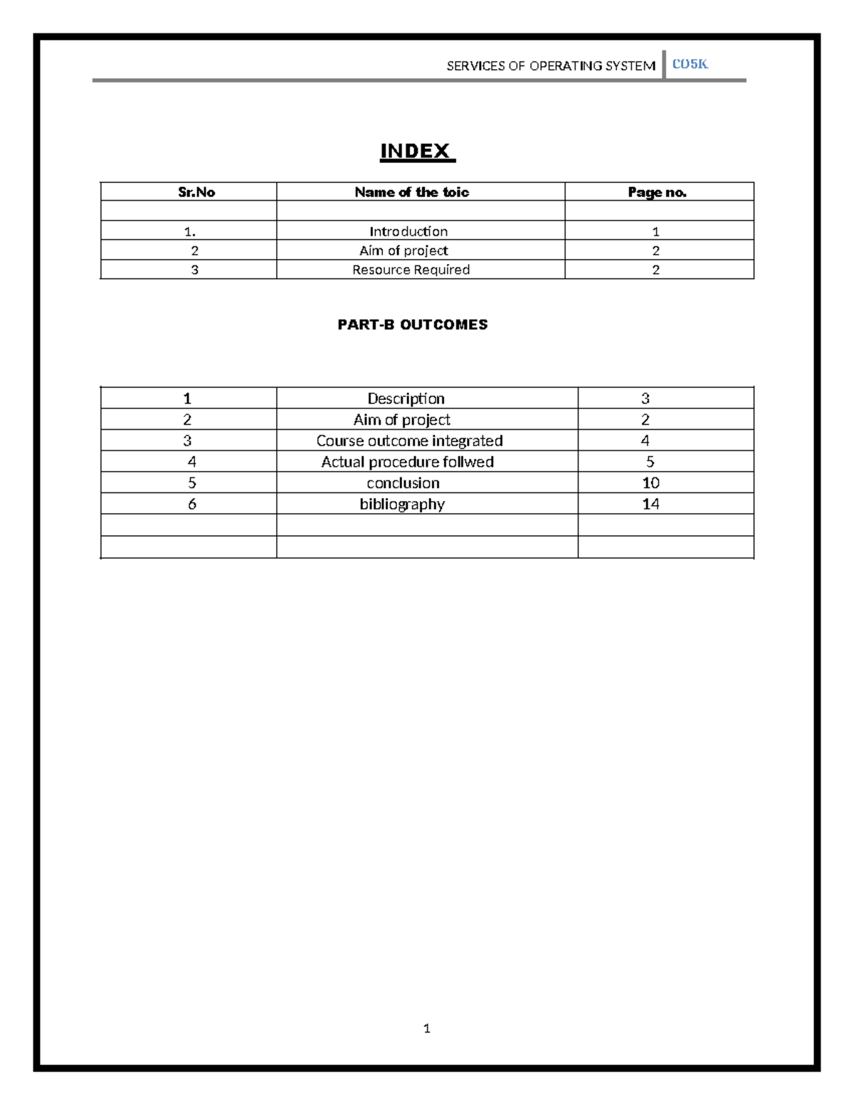 Osy - it is useful - INDEX ####### Sr Name of the toic Page no. 1. Introduction 1 2 Aim of ...