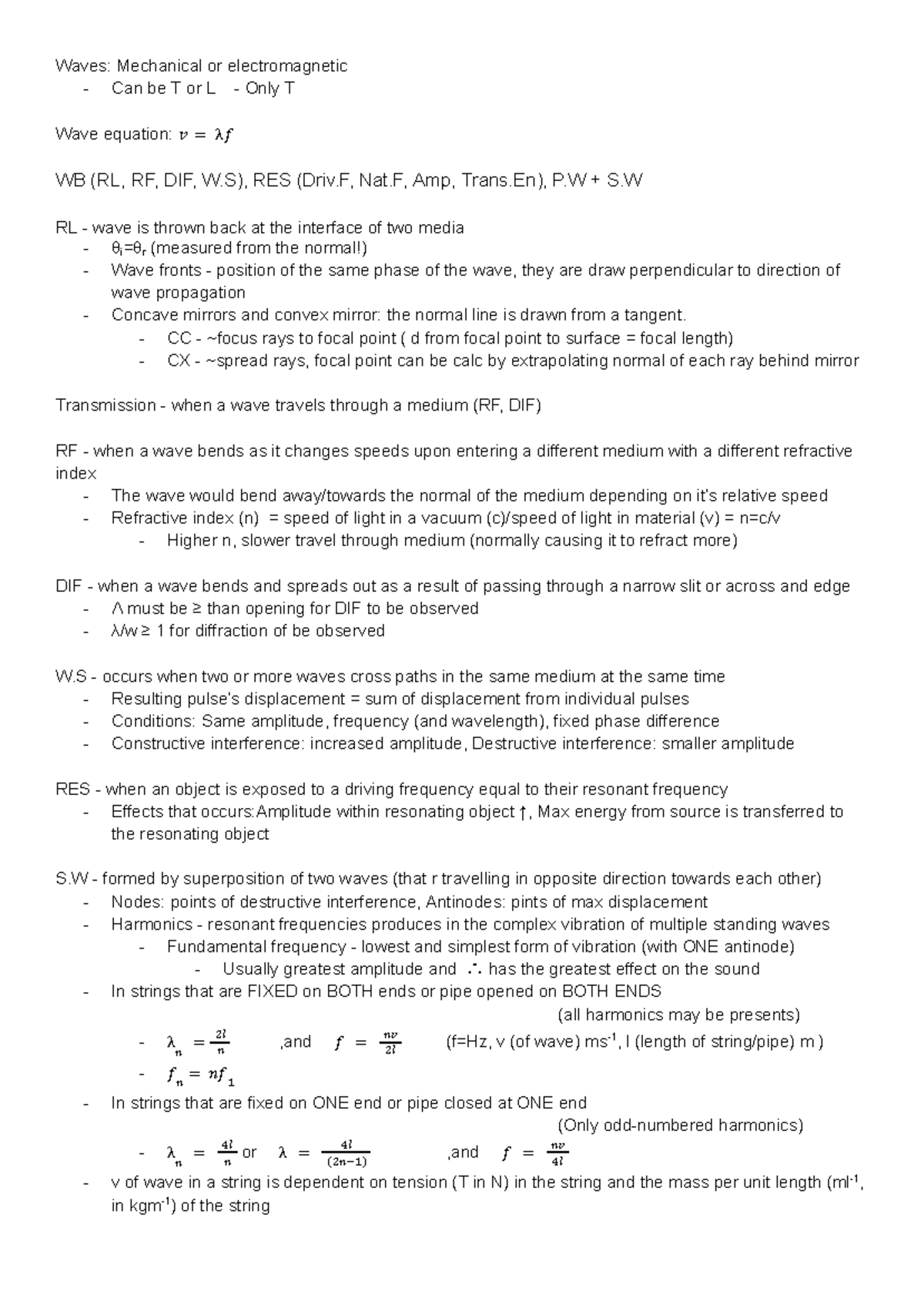 PHYY11T2 - Wave Behavior and Sound Waves: Key Concepts and Equations ...
