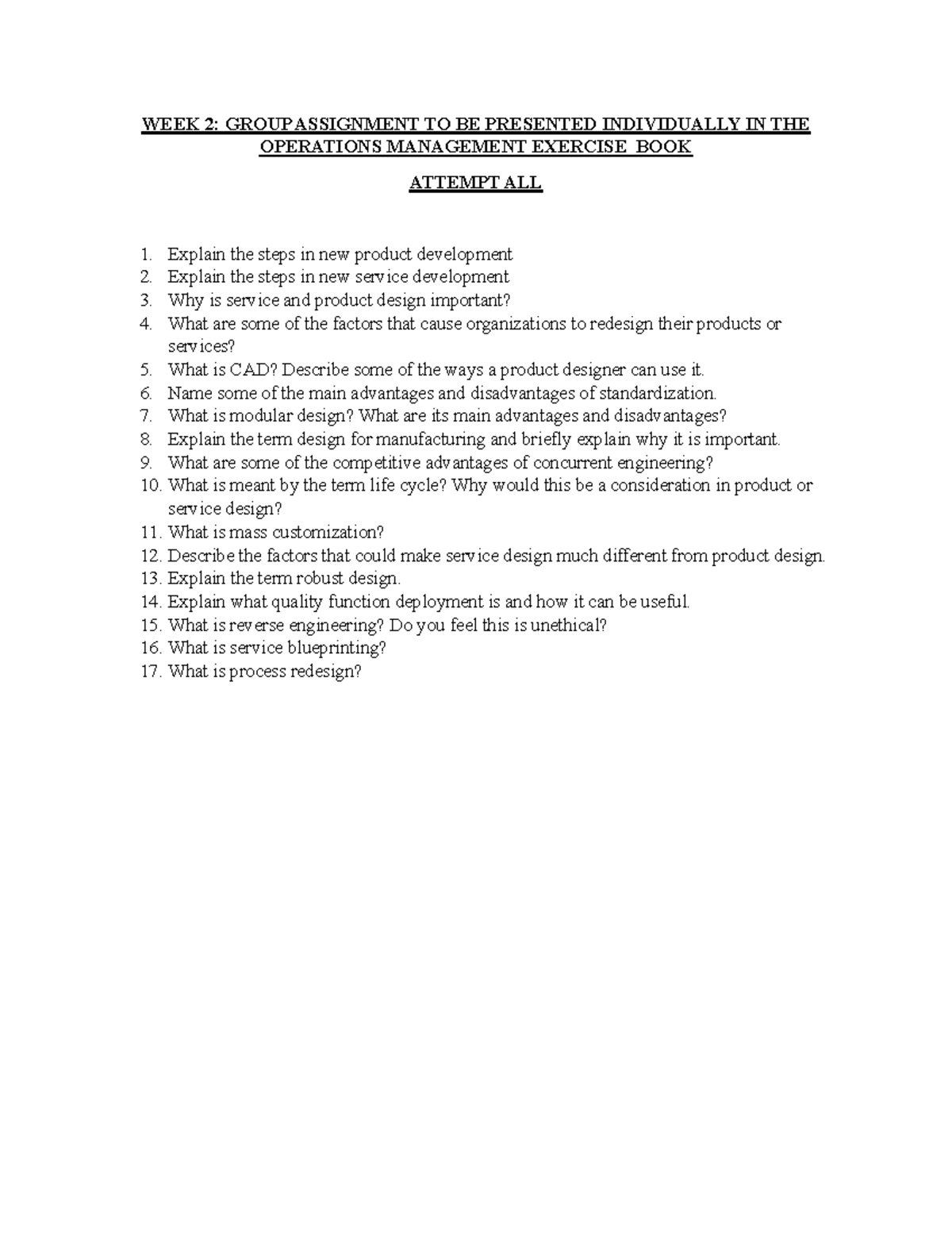 WEEK 2: Product and Service Design Assignment in Operations Management ...