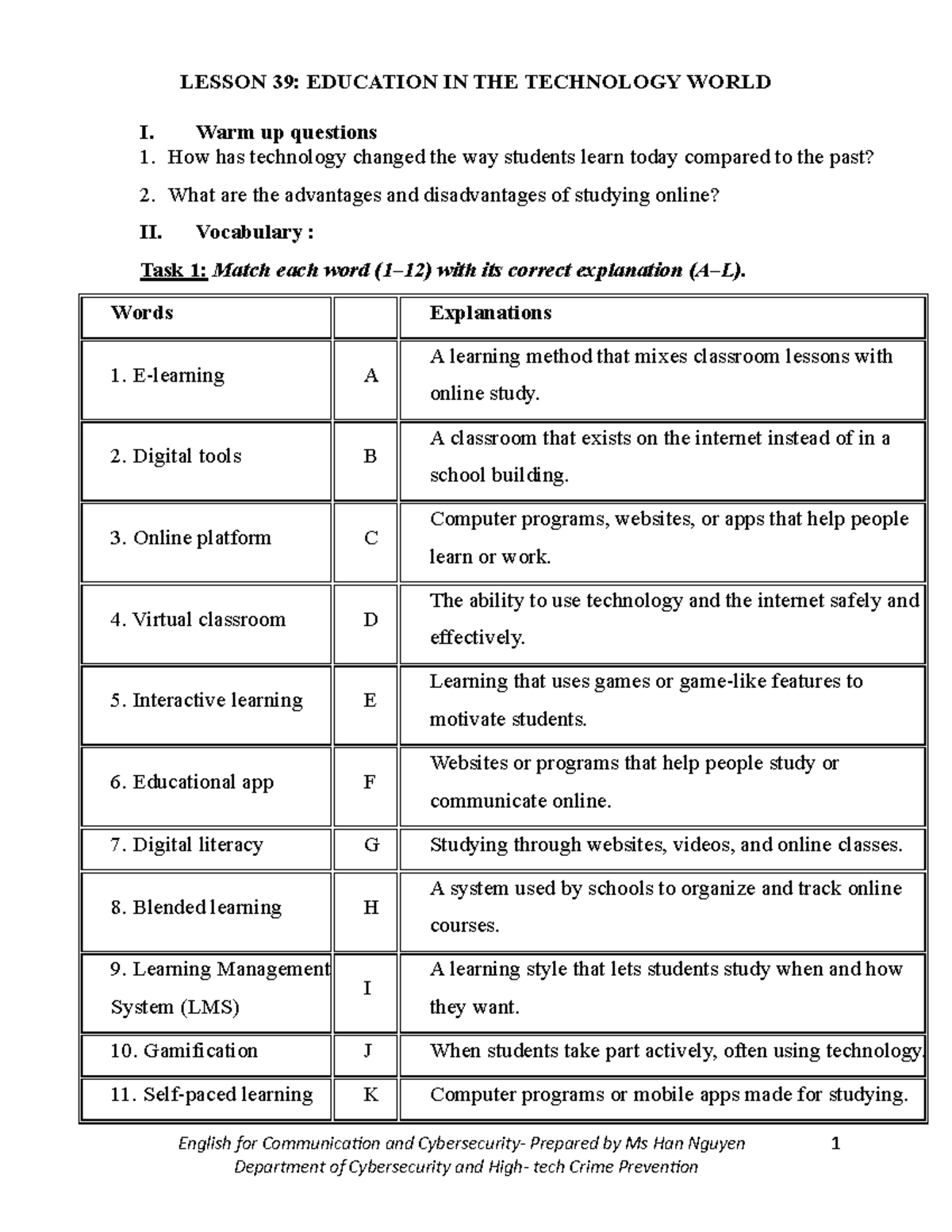 Lesson 39: Education in the Digital World - Key Concepts and Activities ...