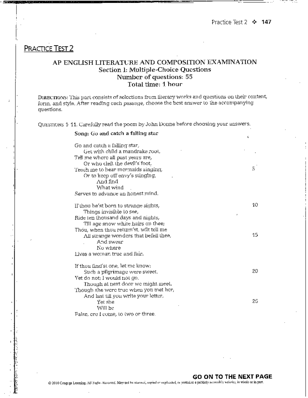 AP English Literature Practice Test 2: Donne's "Go and Catch a Falling ...