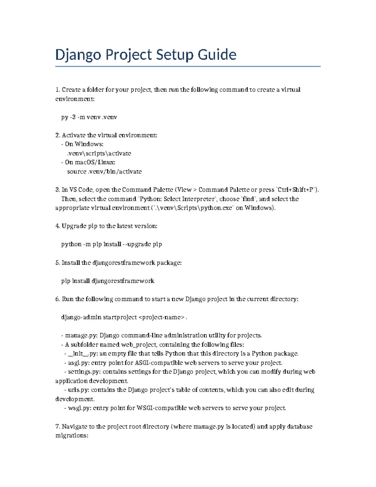 Django Project Setup Guide: Step-by-Step Instructions - Studocu