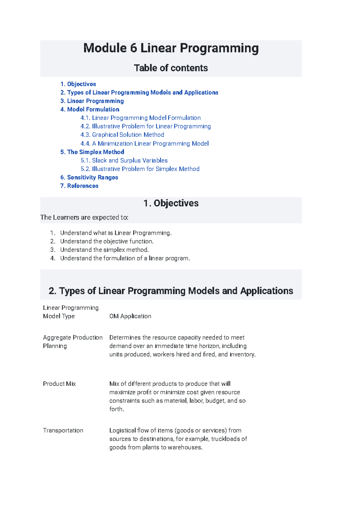 Module 6: Linear Programming Concepts and Applications - Studocu