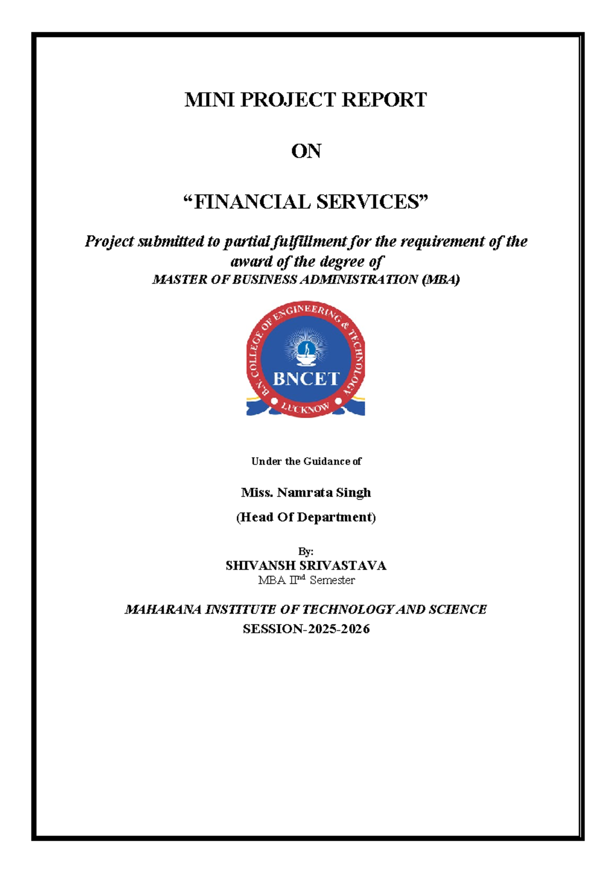 MINI PROJECT REPORT: Financial Market and Services (MBA II Sem) - Studocu