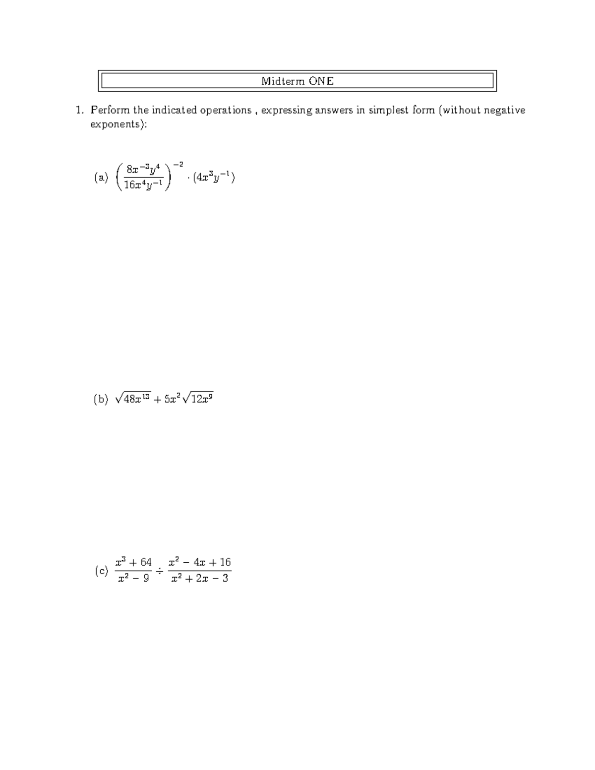 Midterm 1 Exam - Operations, Simplification, and Inequalities - Studocu