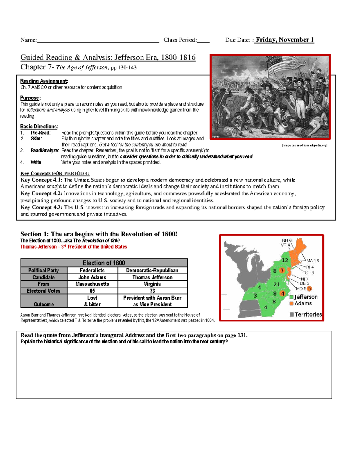 AMSCO Chapter 7 Guided Reading: The Age of Jefferson Analysis - Studocu