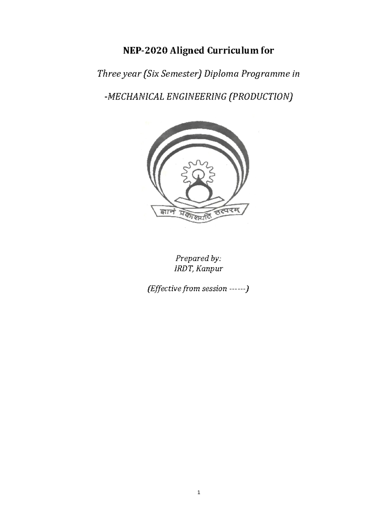 Revised Curriculum for Diploma in Mechanical Engineering (Production ...
