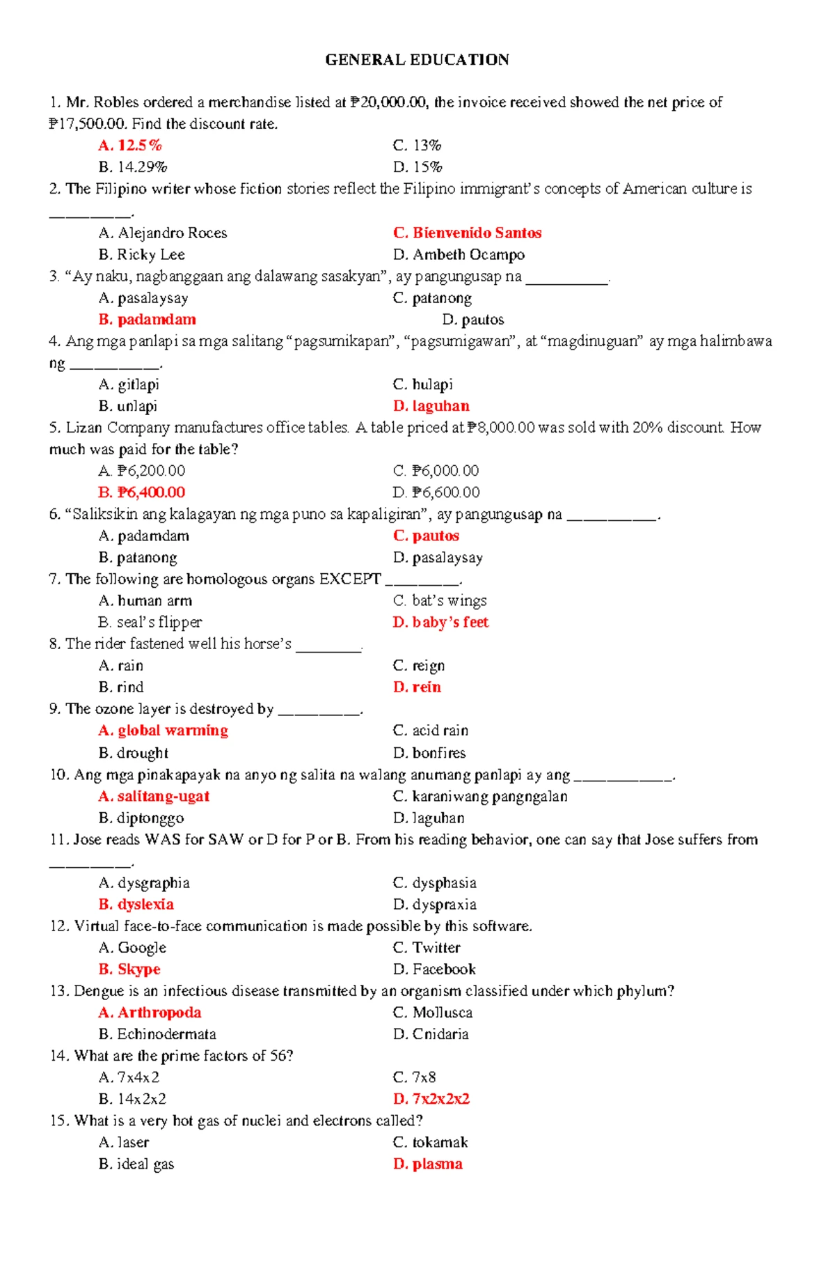 General- Education-A - gen ed - GENERAL EDUCATION Mr. Robles ordered a ...