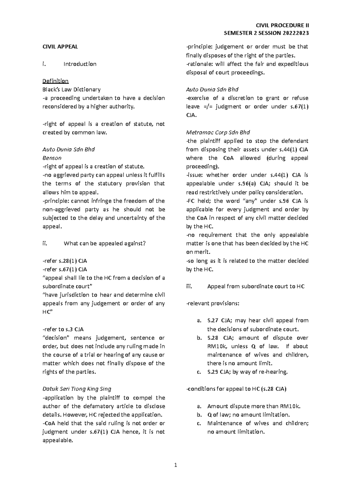 Civil Procedure II: Appeal Procedures and Key Case Notes - Studocu