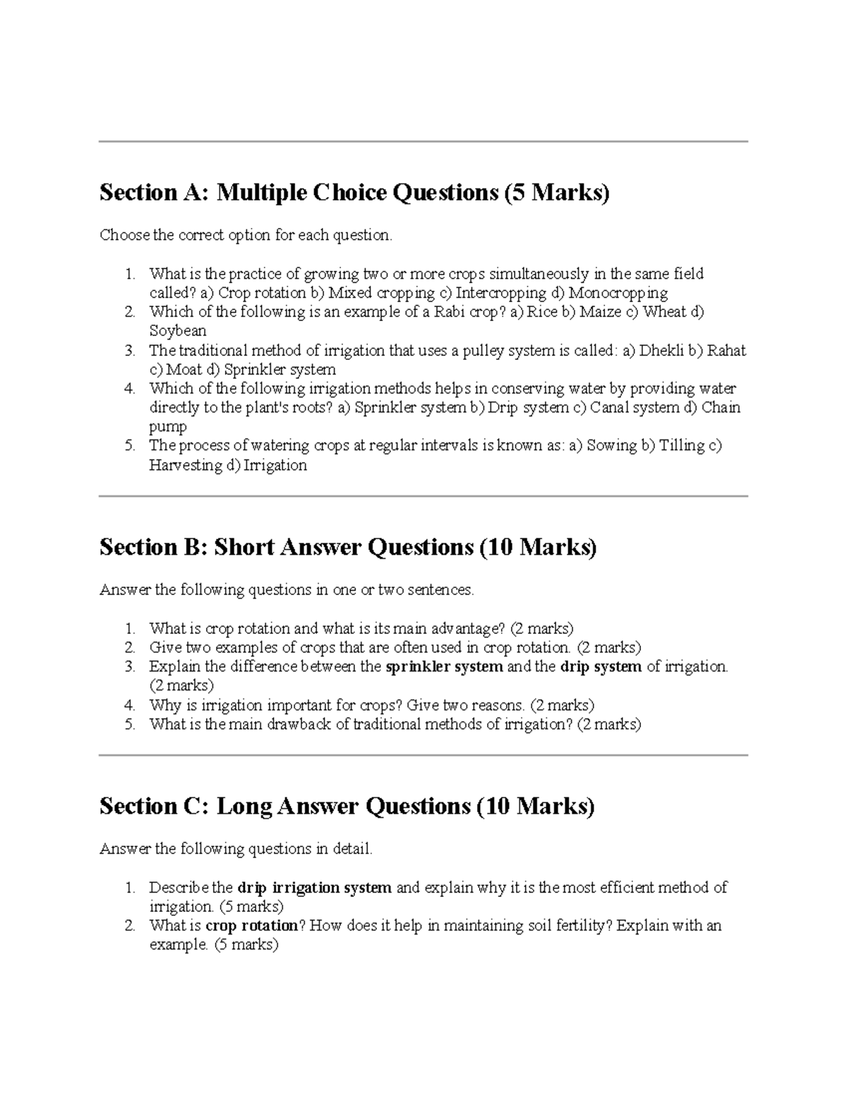 Class 8 Science: Chapter 1 - Crop Cultivation & Irrigation Quiz - Studocu