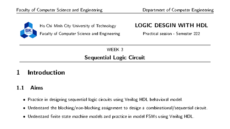 Lab 3 - Sequential Logic Circuit Design with HDL (CSE 202) - Studocu