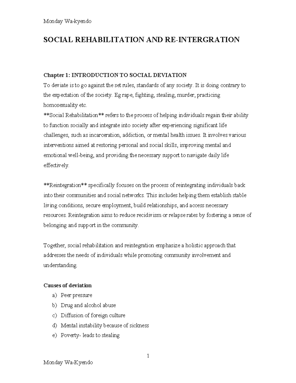 Social Rehabilitation and Reintegration RE-1(1) Final Notes - Studocu