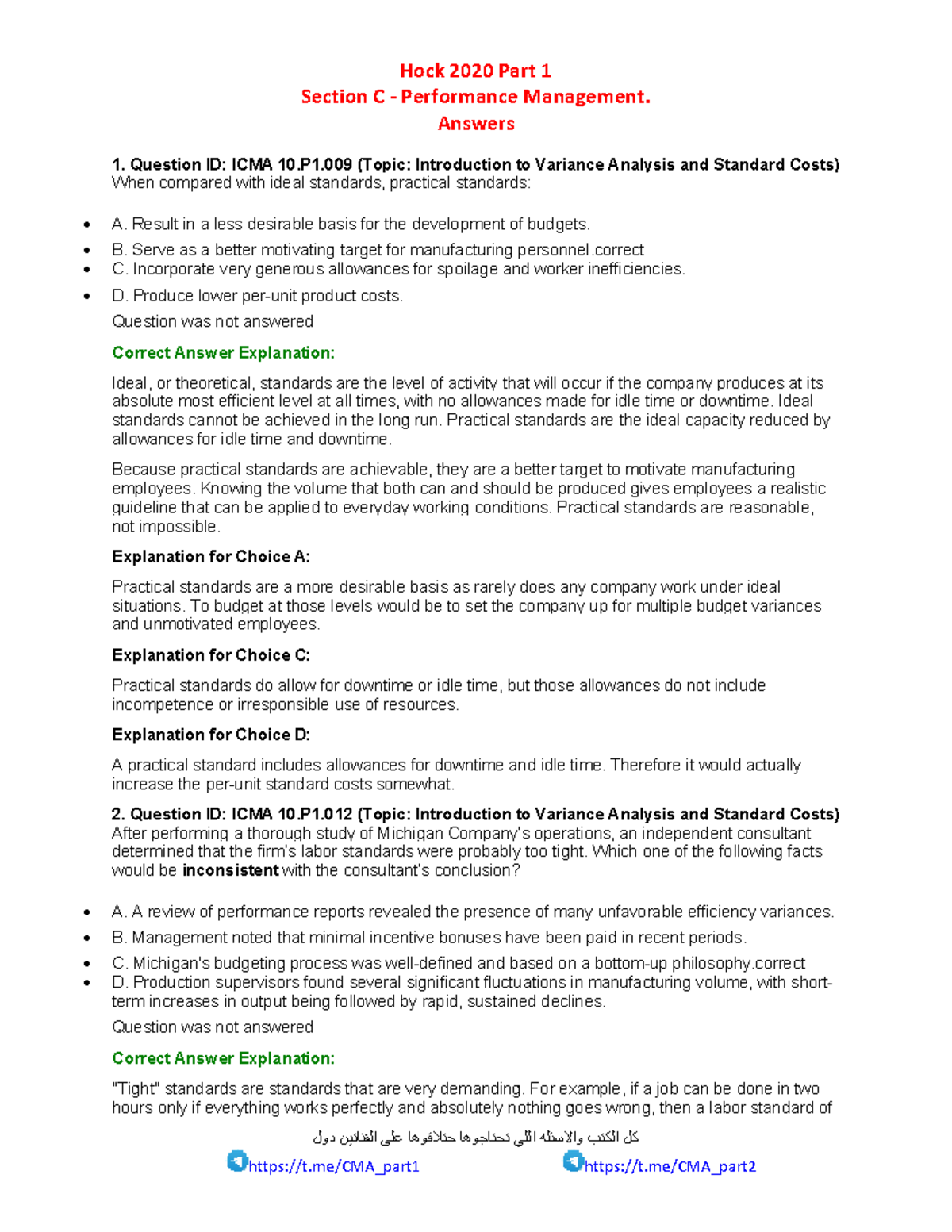 Hock 2020 Part 1 Section C Performance Management Answers - Studocu