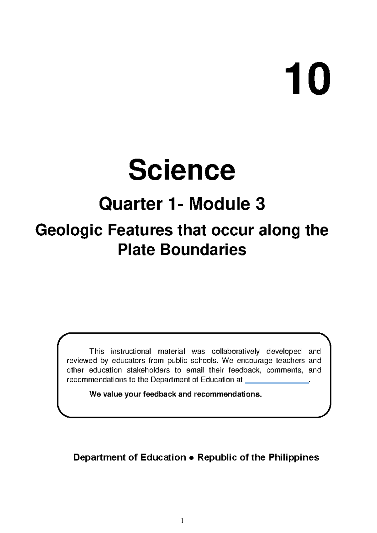 Grade 10 Science Q1 Module 3: Geologic Features at Plate Boundaries ...
