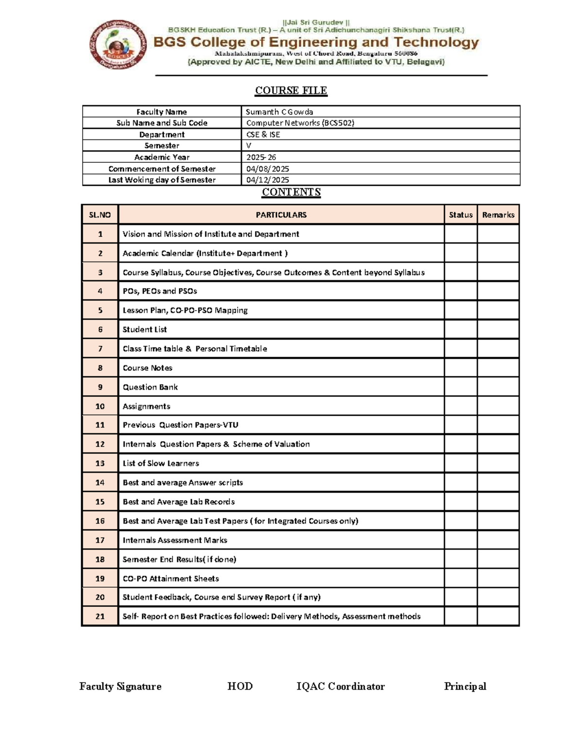 Course File for Computer Networks (BCS502) - CSE ISE V - Studocu