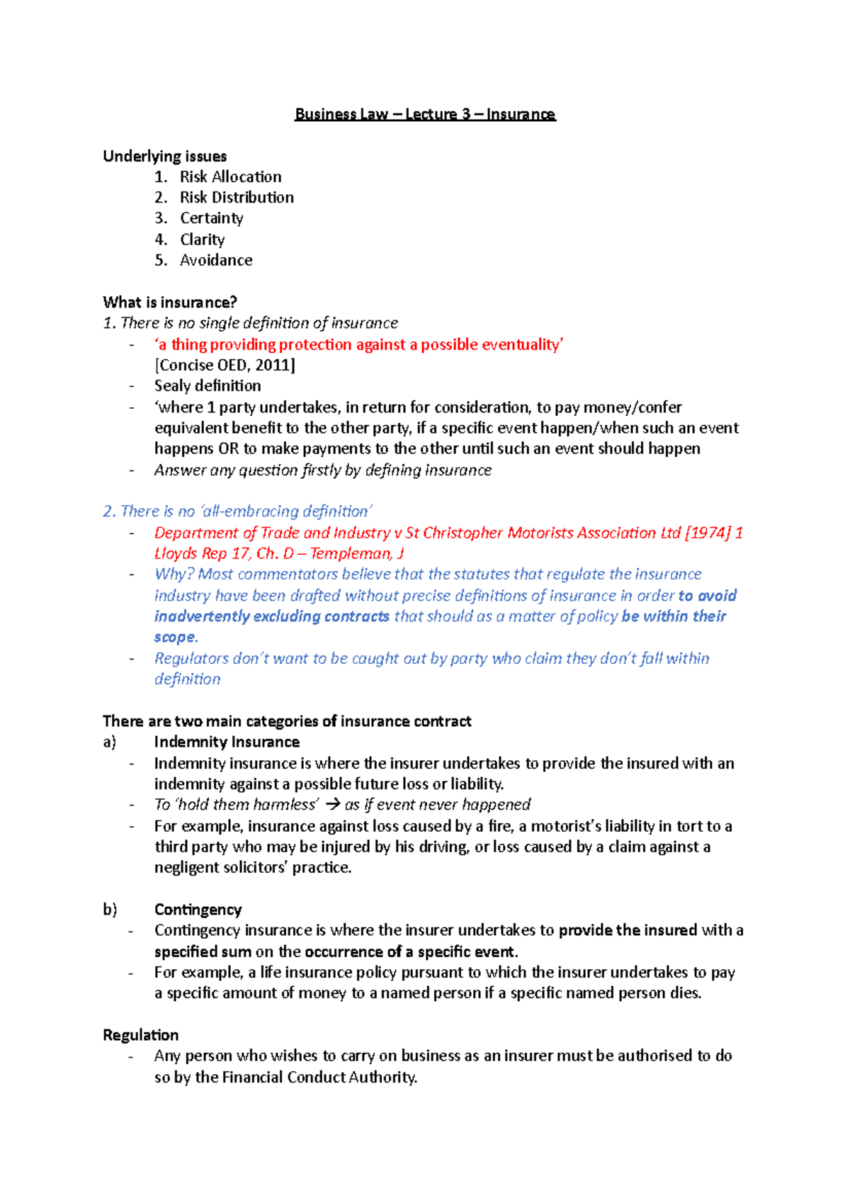 Business Law - Lecture 3 - Understanding Insurance Fundamentals - Studocu