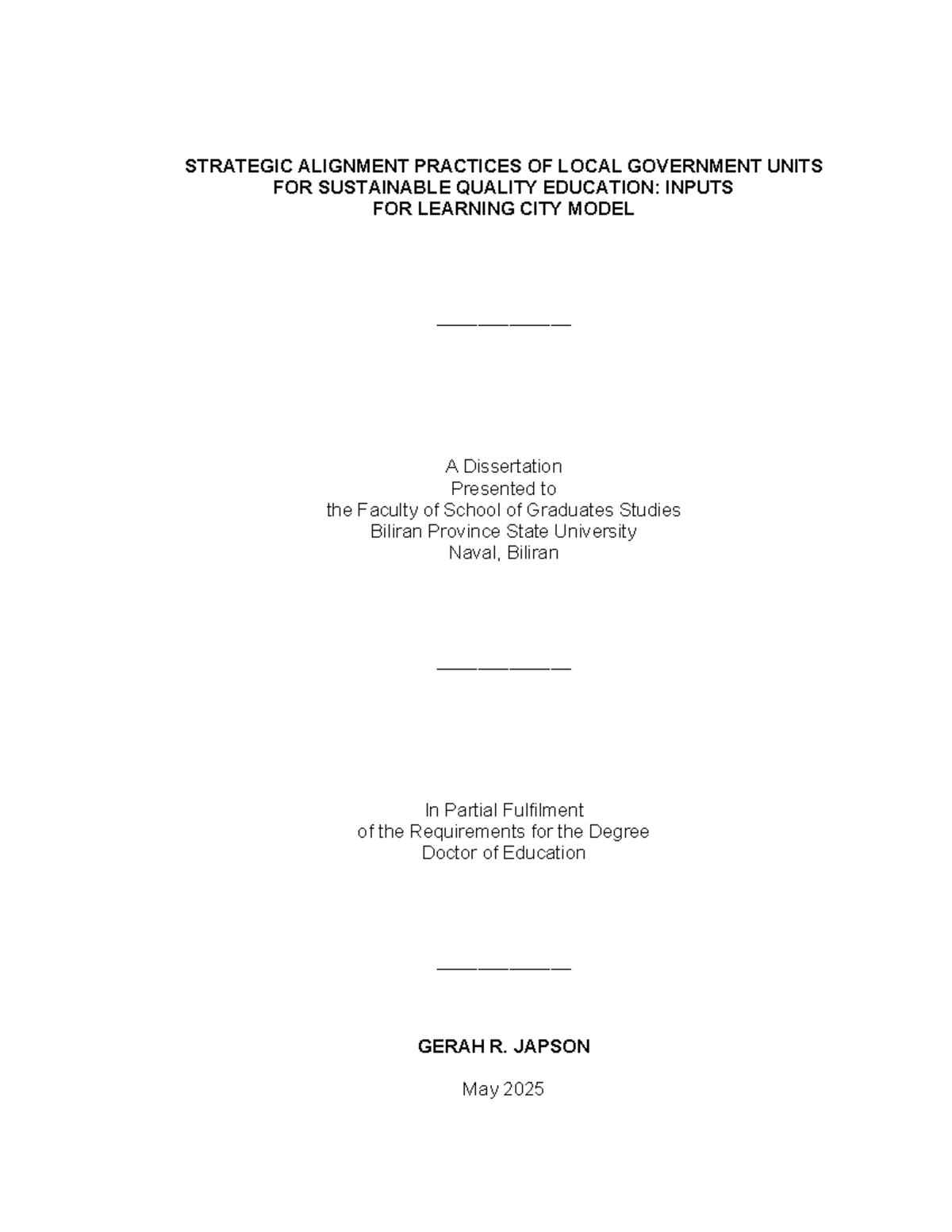 Strategic Alignment Practices of LGUs for Sustainable Education: A ...