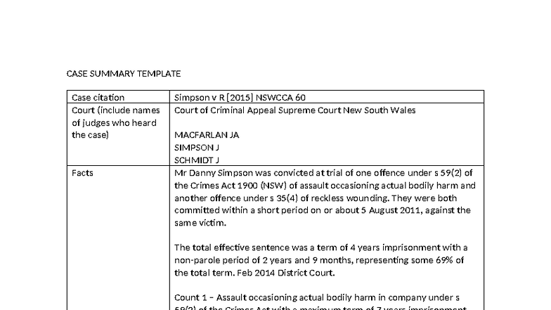 Case Summary: Simpson v R (NSWCCA 60) - Appeal on Sentencing Issues ...