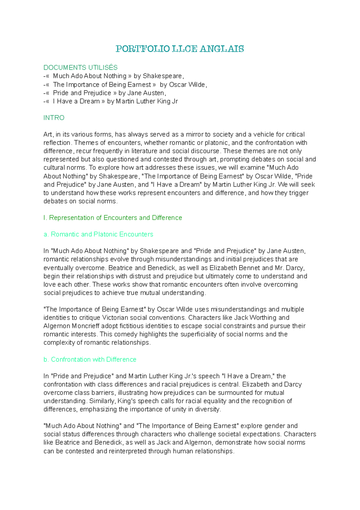 Portfolio Analysis: Encounters and Difference in LLCE Anglais - Studocu