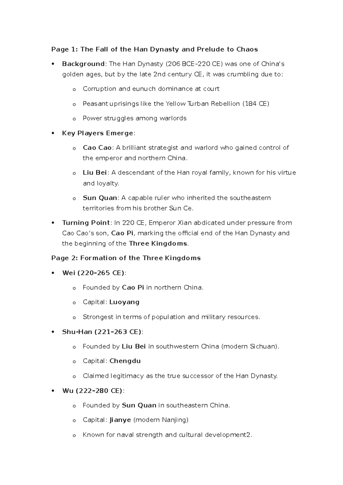 Three Kingdoms Notes: The Fall of Han Dynasty and Its Legacy - Studeersnel