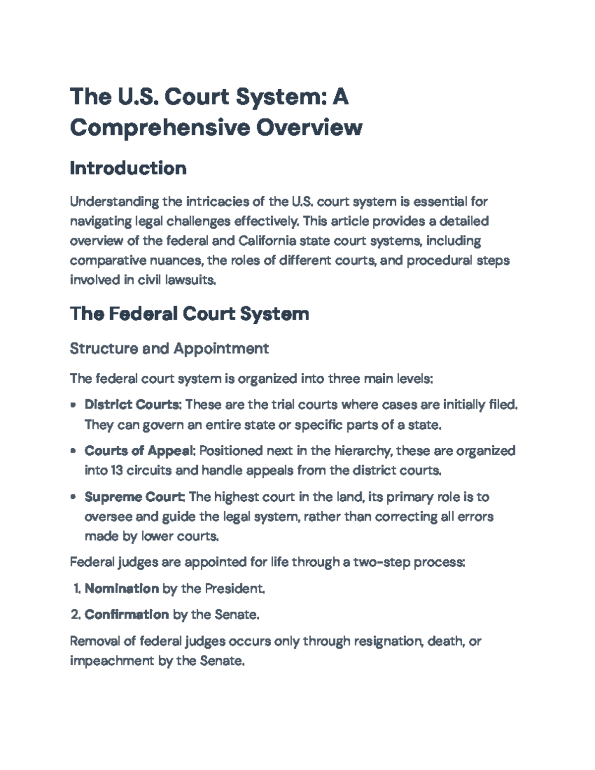 Comprehensive Overview of the U.S. Court System (Final Exam) - The U ...