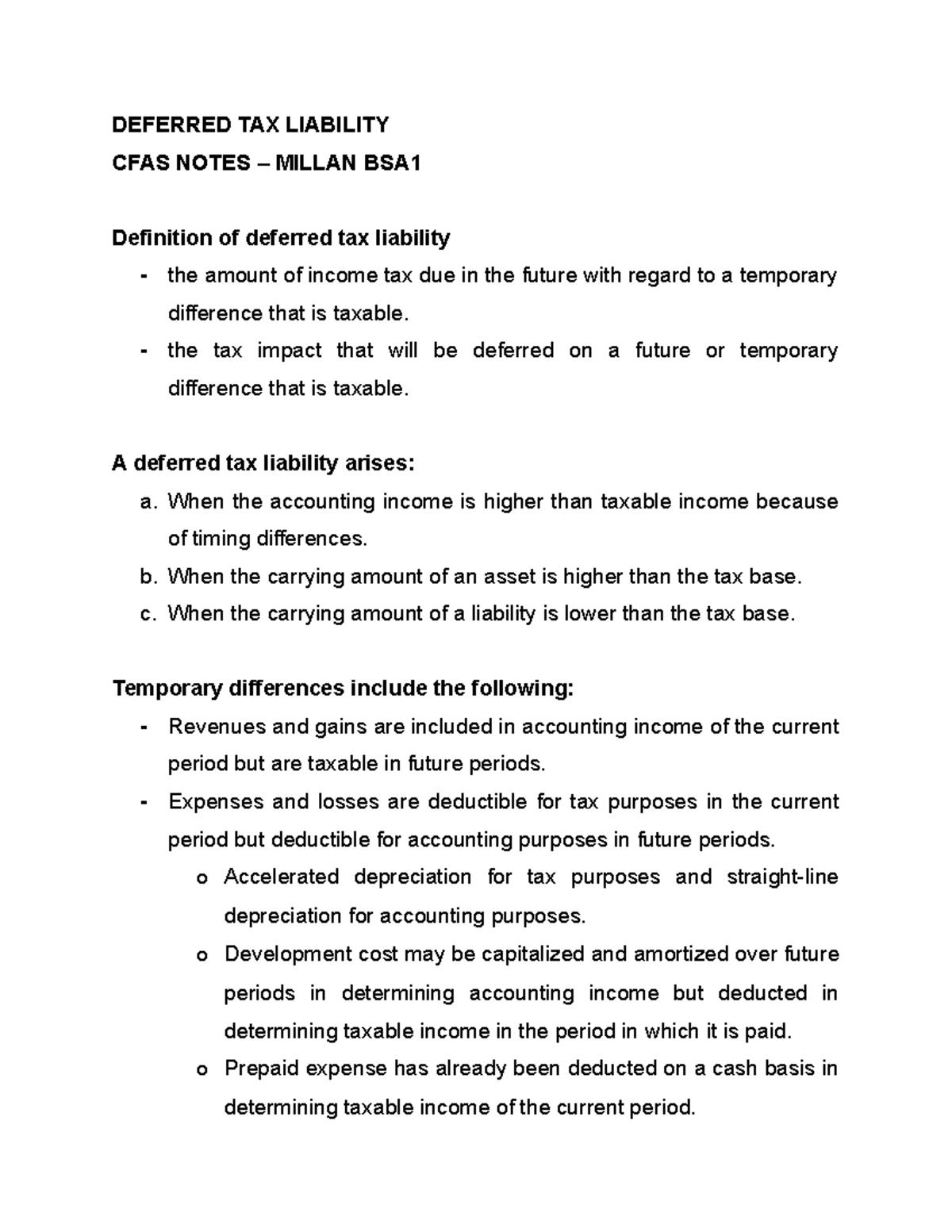 CFAS - Understanding Deferred Tax Liability: Key Concepts and Notes ...