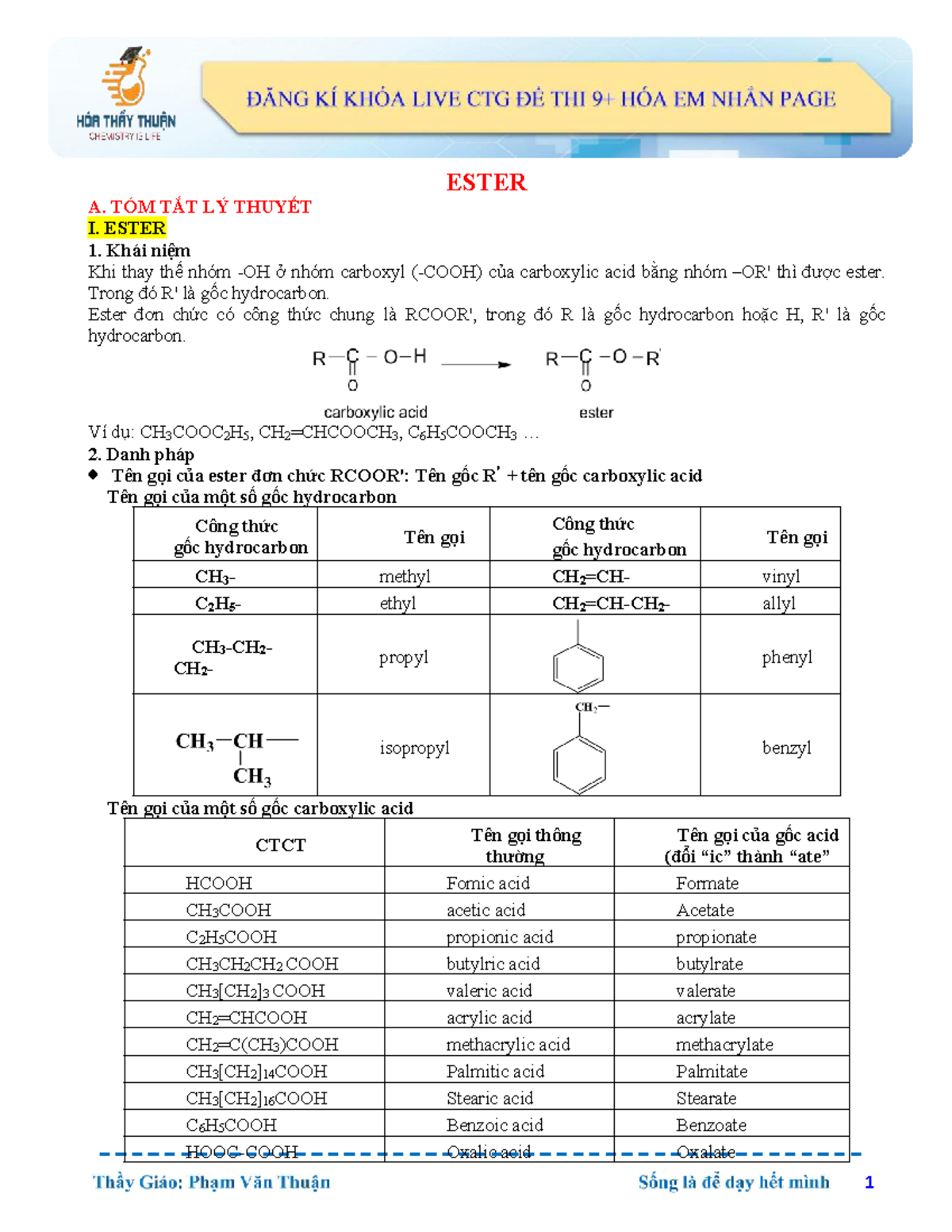 Lí thuyết Ester chi tiết cho khóa học Hóa học - CTG - Studocu